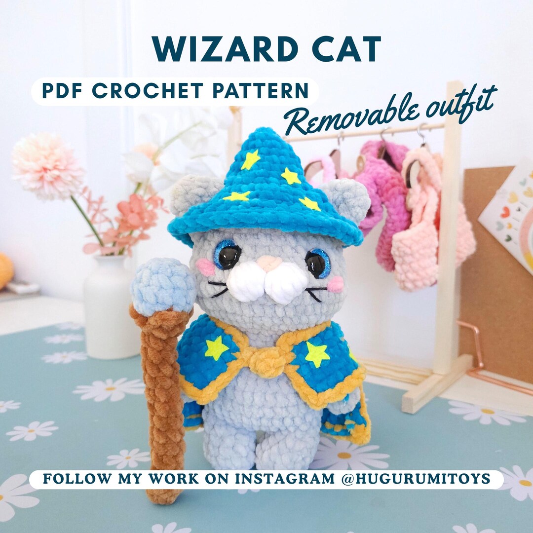 Wizard Cat Crochet Pattern: Amigurumi Plush Toy With Cape & Hat (PDF ...