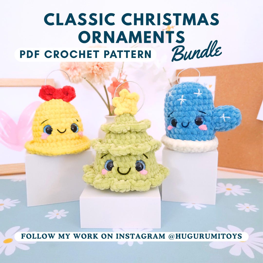 Low Sew Classic Christmas Ornaments Bundle Tree Bell Mitten Amigurumi ...