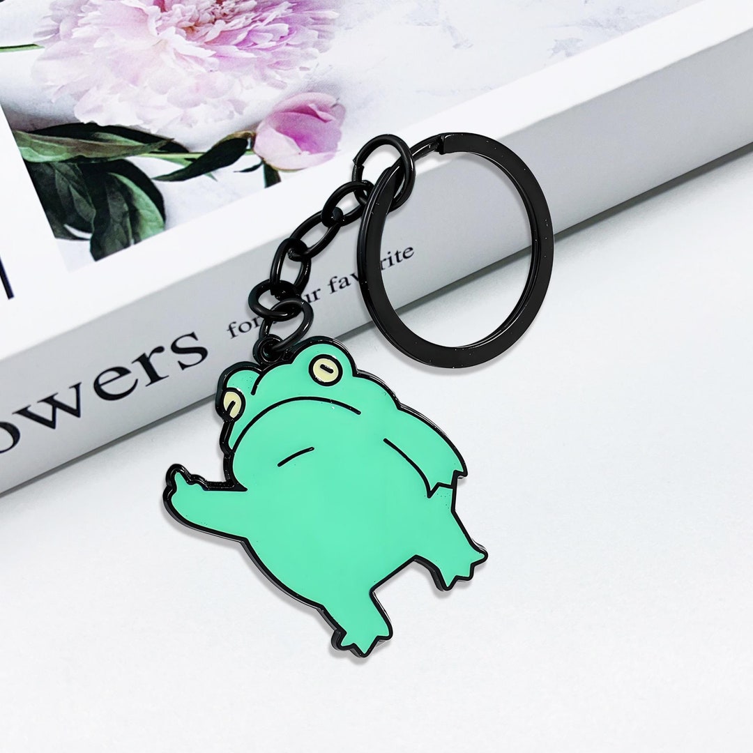 Cartoon Frog Keychain, Green Frog Keychain, Middle Finger Frog Keychain ...