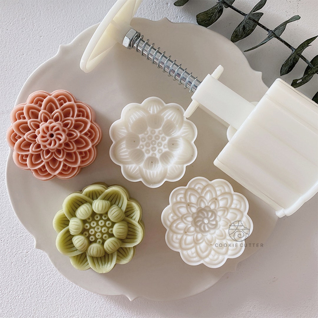 Chinese Flowers New Year Cake Mold, Cookie Stamps, Traditional Mid ...