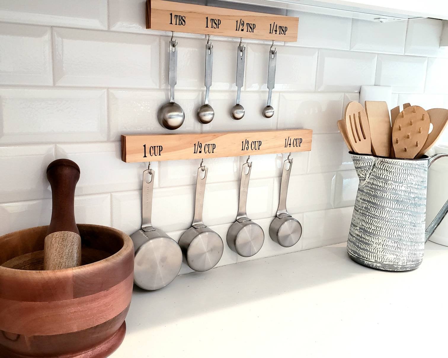 Kitchen Organizer, Measuring Cup and Spoon Holder, Wood Kitchen Storage ...
