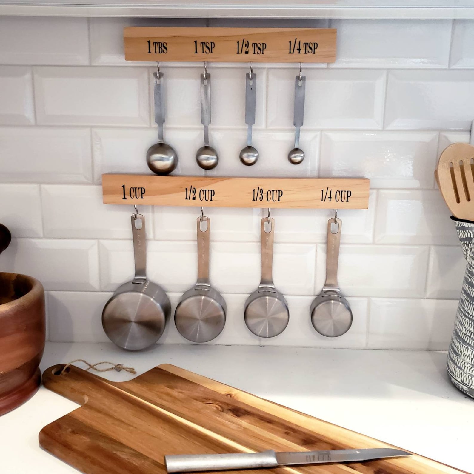 Kitchen Organizer, Measuring Cup and Spoon Holder, Wood Kitchen Storage ...