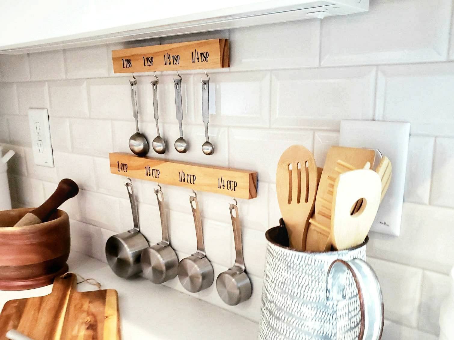 Kitchen Organizer, Measuring Cup and Spoon Holder, Wood Kitchen Storage ...