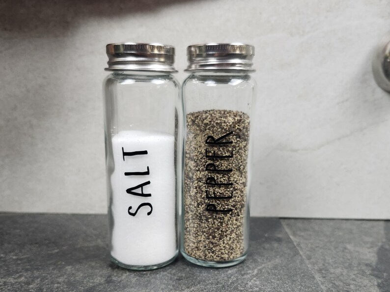 Salt and Pepper Shaker, Clear Glass Jar Shaker, Stainless Steel ...