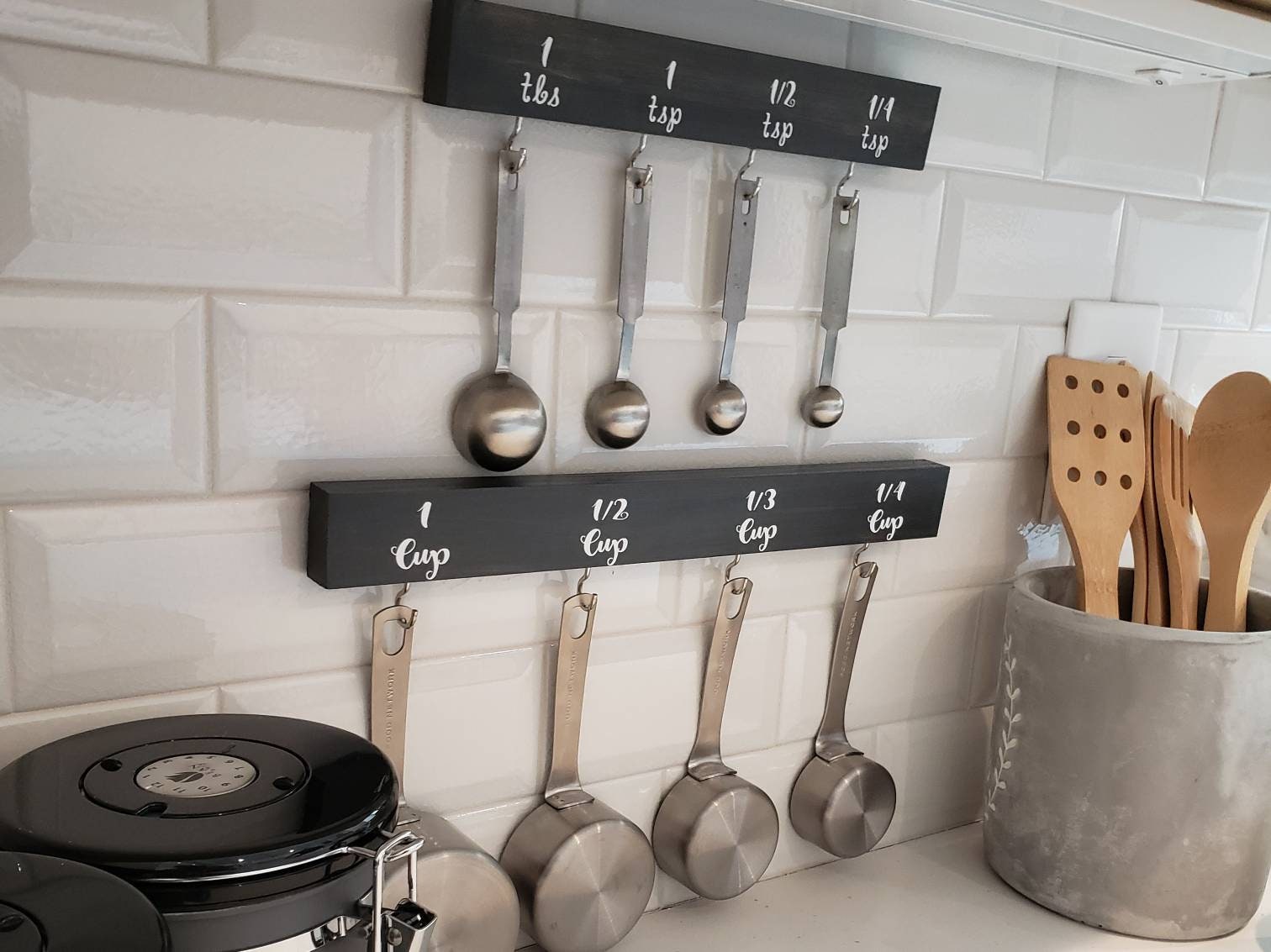 Measuring Cup and Spoon Holder Organizer Set Stained | Etsy