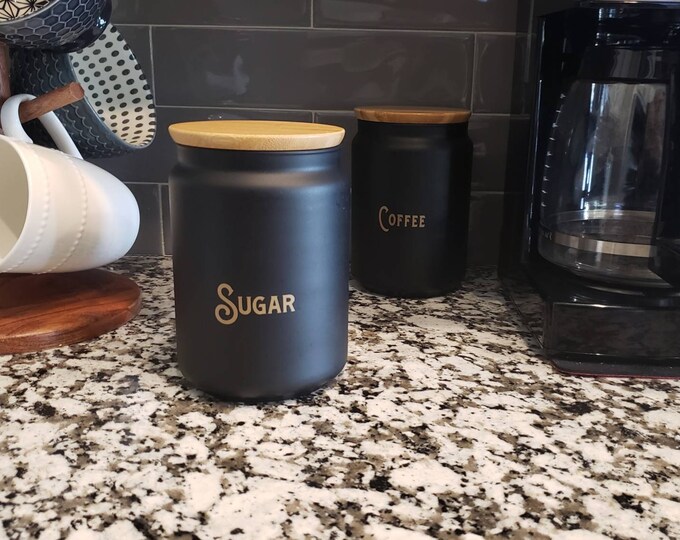 Vintage Modern Graphic Black Letter Triomphe Glass Canister 4-piece Set ...