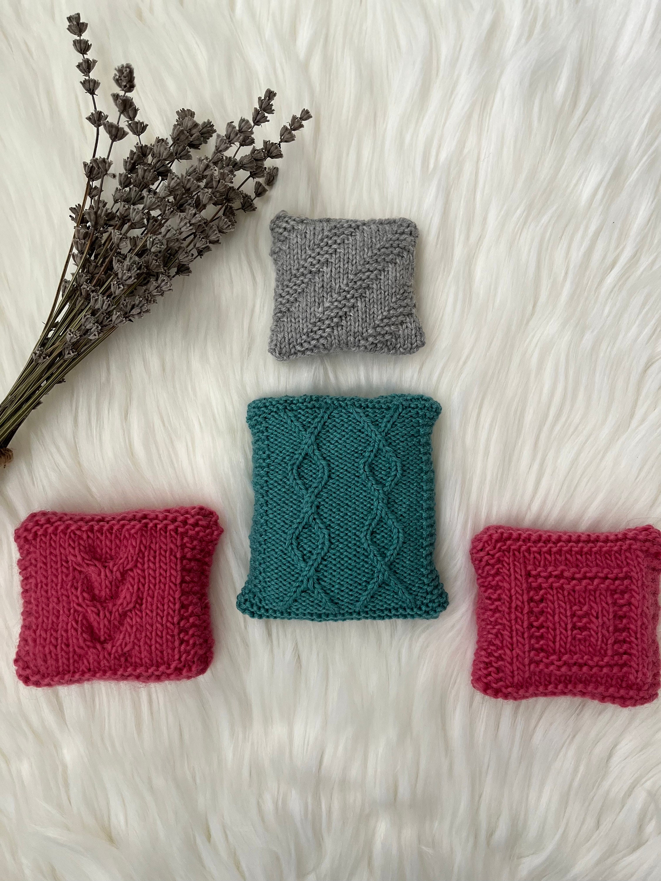 Knitting Pattern Scrappy Sachets Knit Lavender Potpourri Pine Sachet Quick Housewarming Gift ...