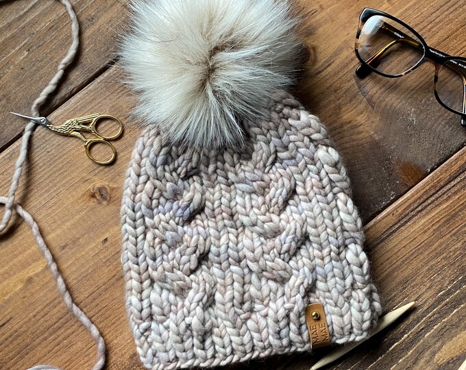 KNITTING PATTERN Adult Size Cable Knit Beanie Intermediate Beginner ...