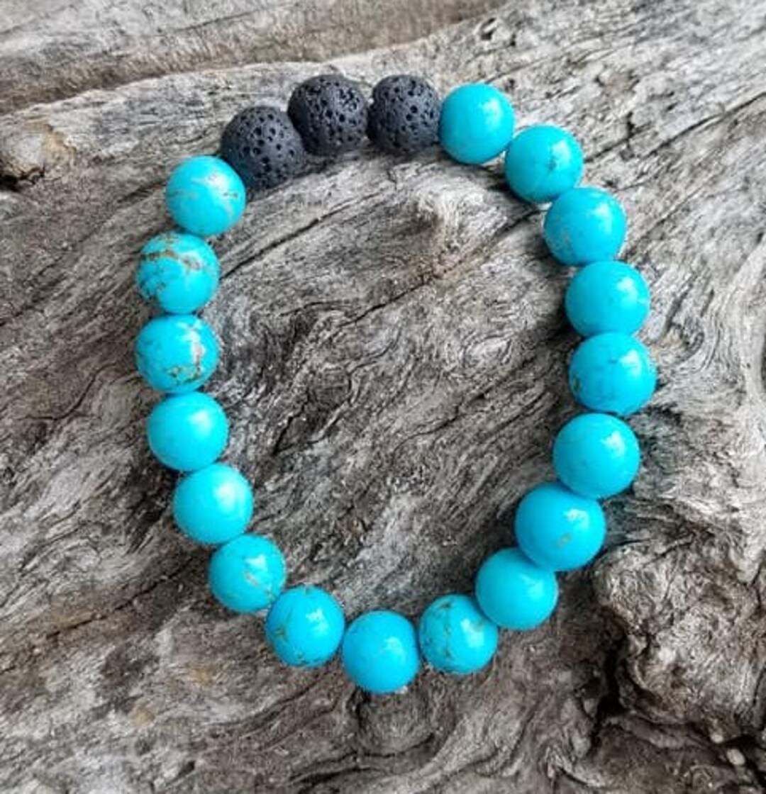 Turquoise Bracelet, Diffuser Bracelet, Couples Bracelet, Stretch ...