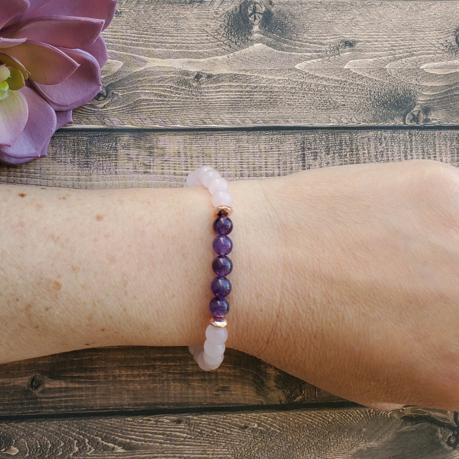 Breast Cancer Bracelet, Breast Cancer Support, Amethyst and Rose Quartz ...