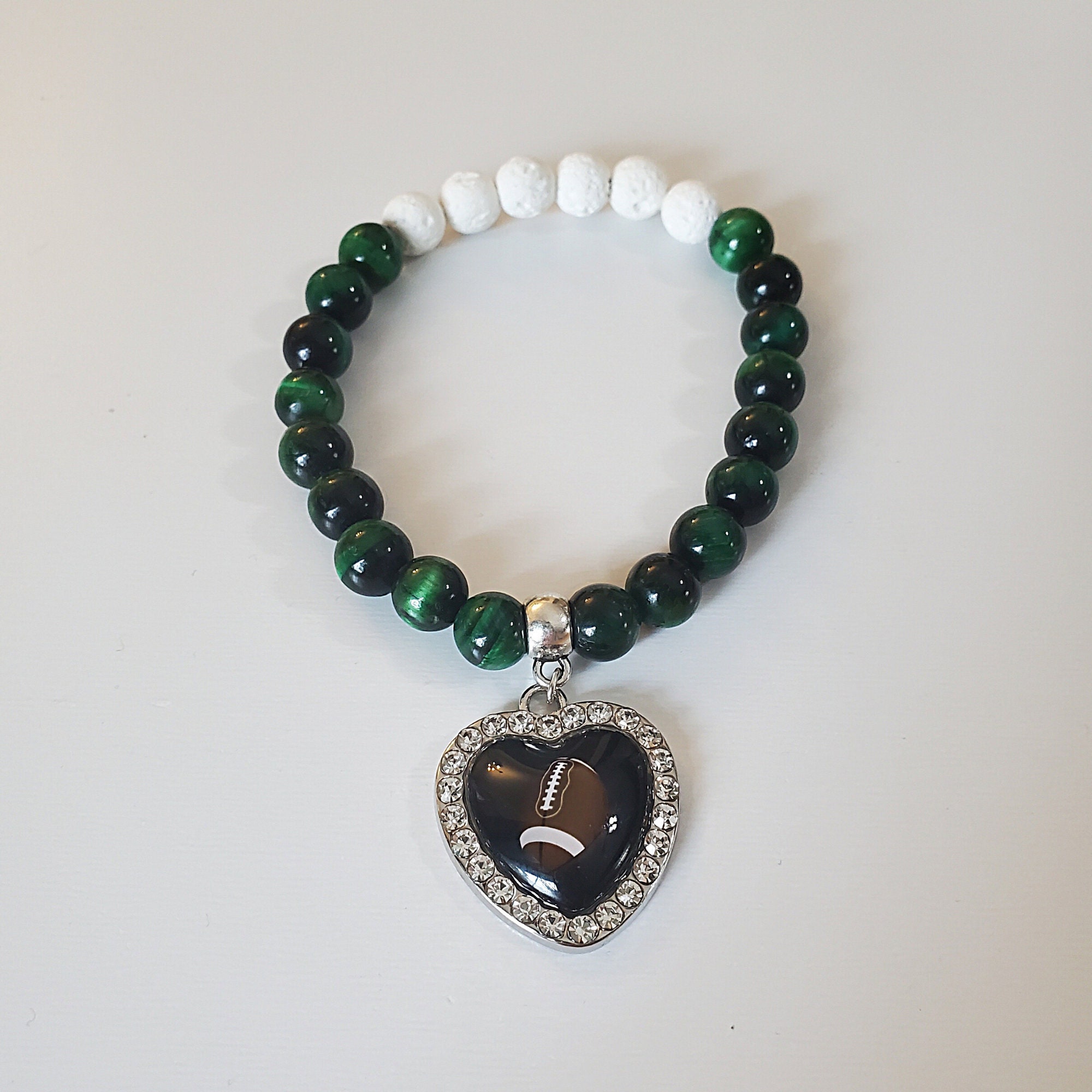 Philadelphia Football, NFL Jewelry, Football Bracelet, Green Tiger Eye ...