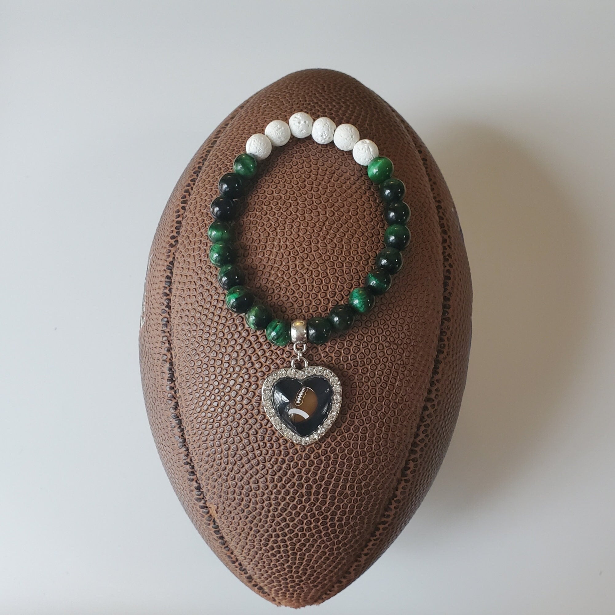 Philadelphia Football, NFL Jewelry, Football Bracelet, Green Tiger Eye ...