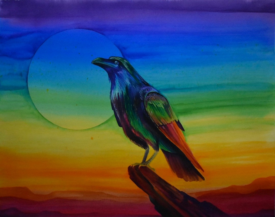 Colorful Raven in a Barren Rainbow Landscape - Etsy