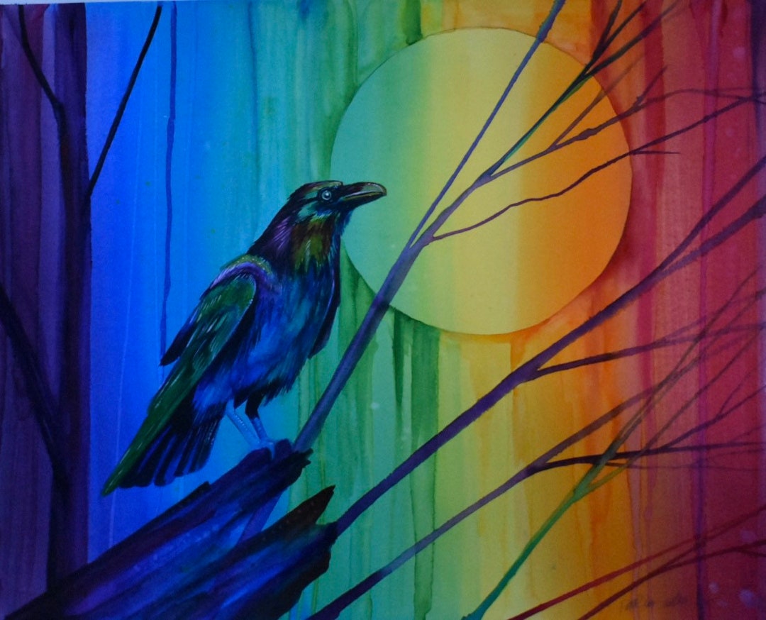 Colorful Rainbow Raven in Forest - Etsy