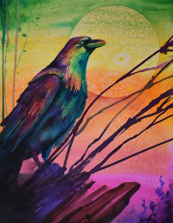 Rainbow Raven Moon - Etsy