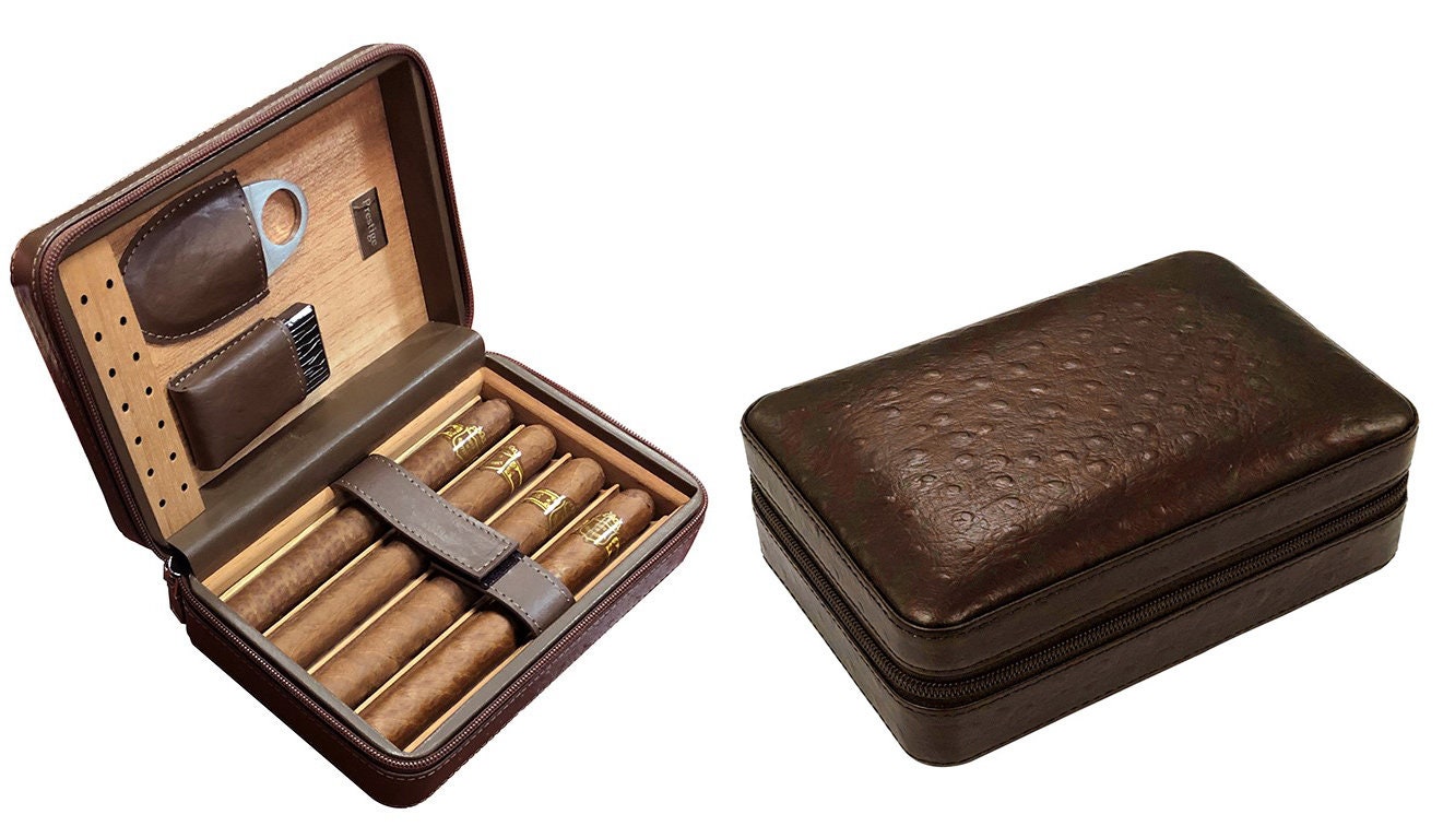 Cigar Humidor, Cigar Case, Travel Humidor, Cigar Cutter Leather Humidor ...
