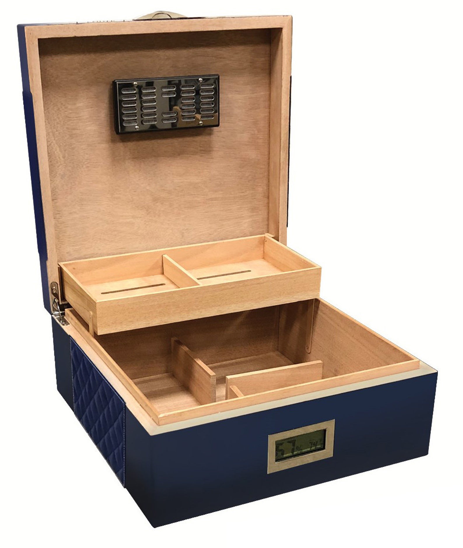 Cigar Humidor, Diamond Pattern Leather Top & Sides W/ Silver Accent ...