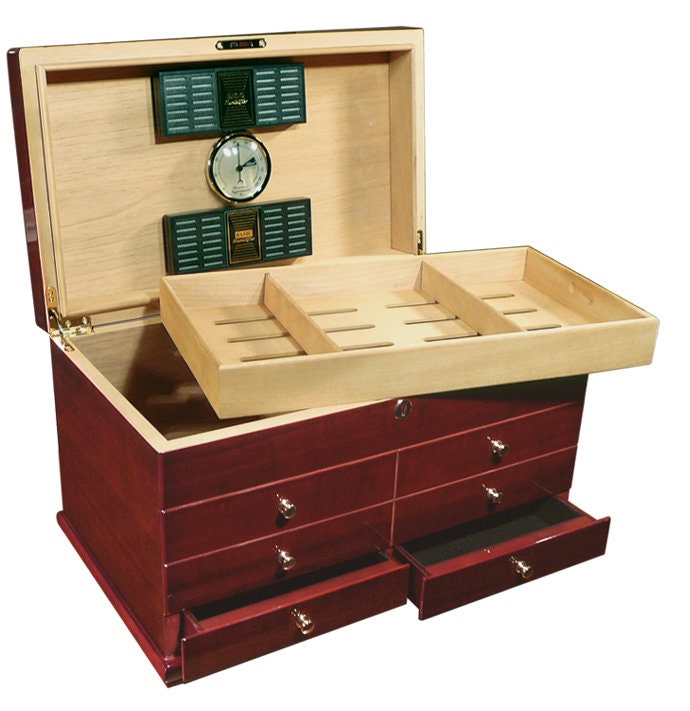 Cigar Humidor, Drawers Lacquer Cherry Wooden, Cigar Humidor Box, 300 ...