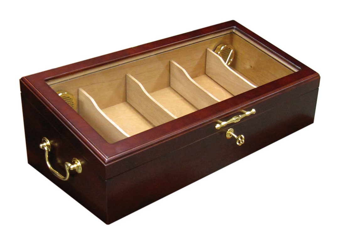 Cherry Countertop Display Wooden Cigar Humidor, 125 Cigars Holder Box ...