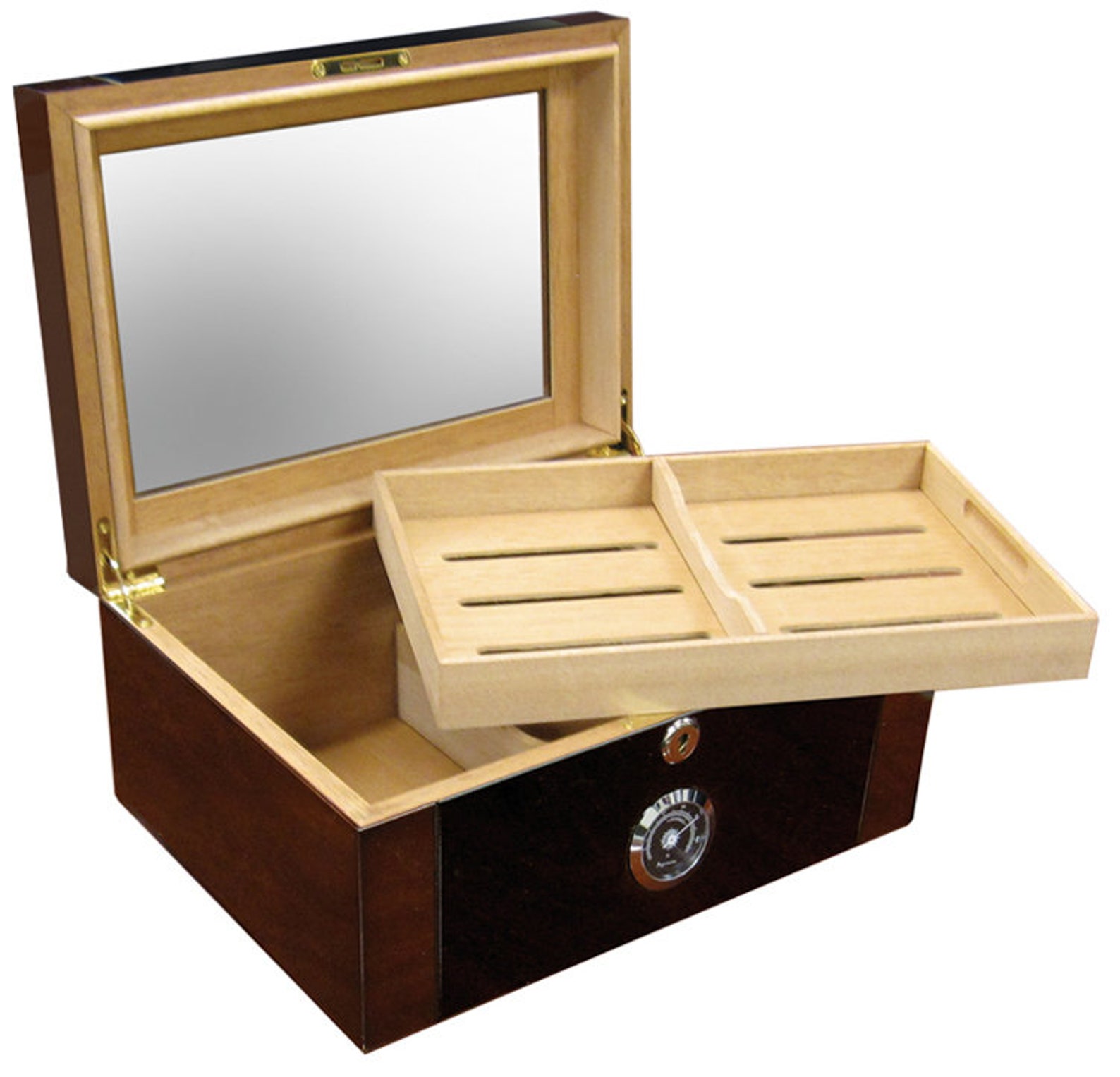 Cigar Humidor, Two Tone Dark Mahogany & Black Lacquer Finish Wooden ...