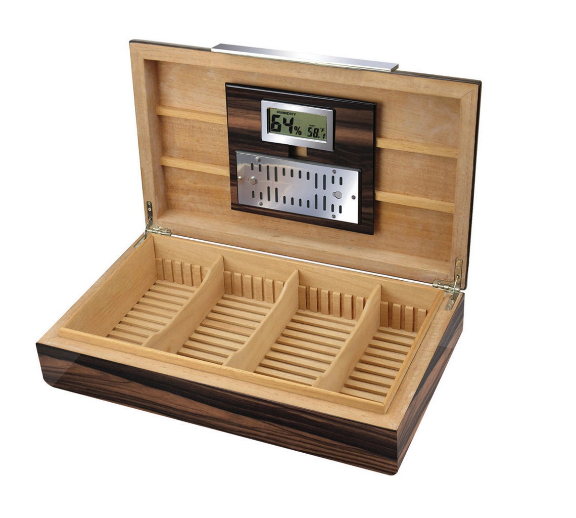 Cigar Humidor, Gift Set, Ebony Finish Cigar Humidor Box 100 Cigars ...