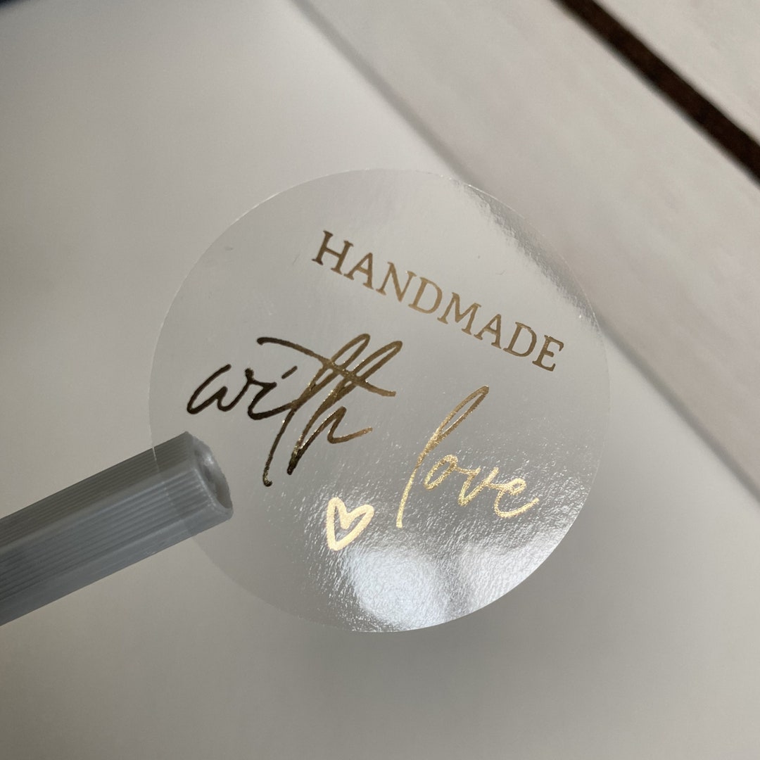 Handmade With Love Gold Foil Sticker Clear Sticker Small - Etsy
