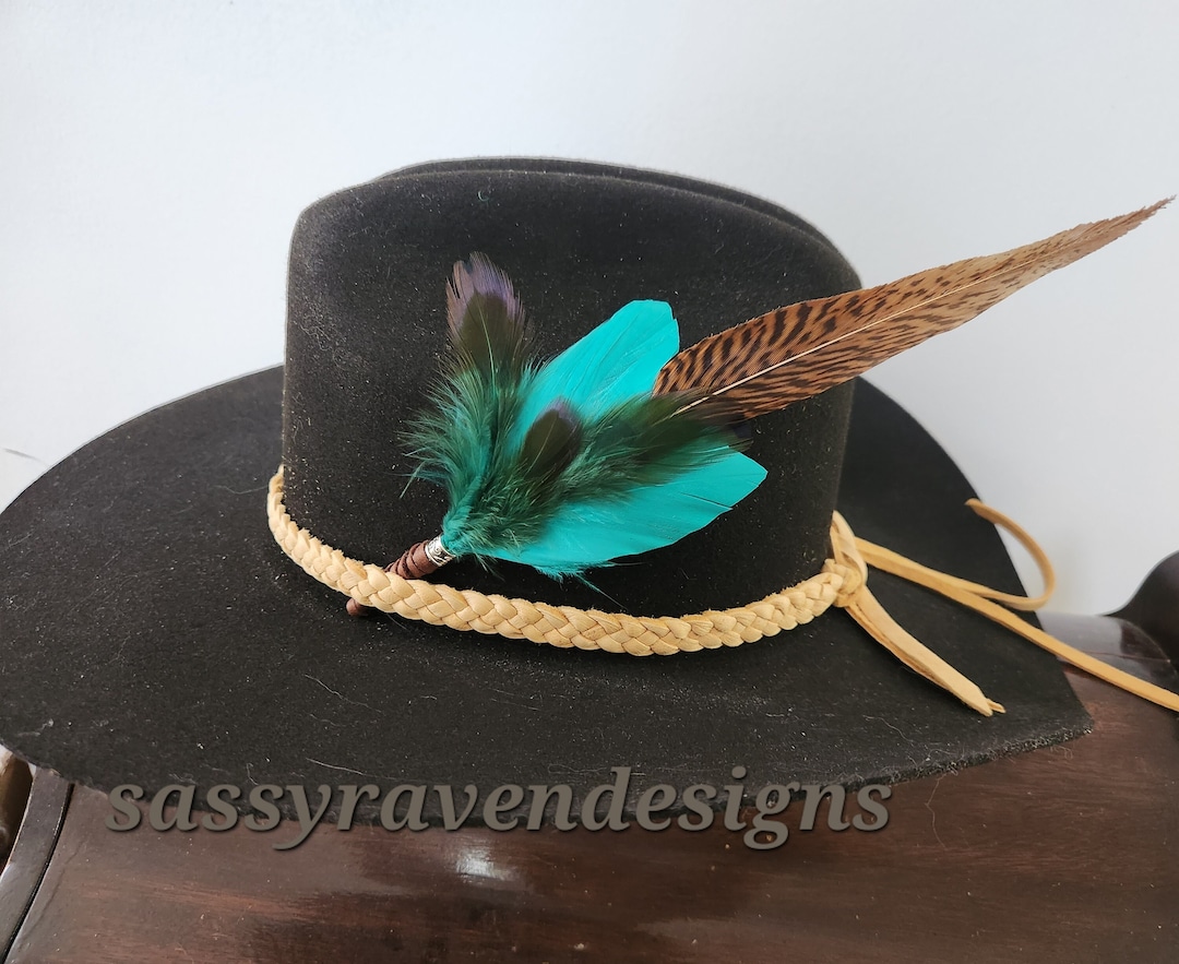 Golden Pheasant and Turquoise Feather Hat Feathers Hatband Decoration ...