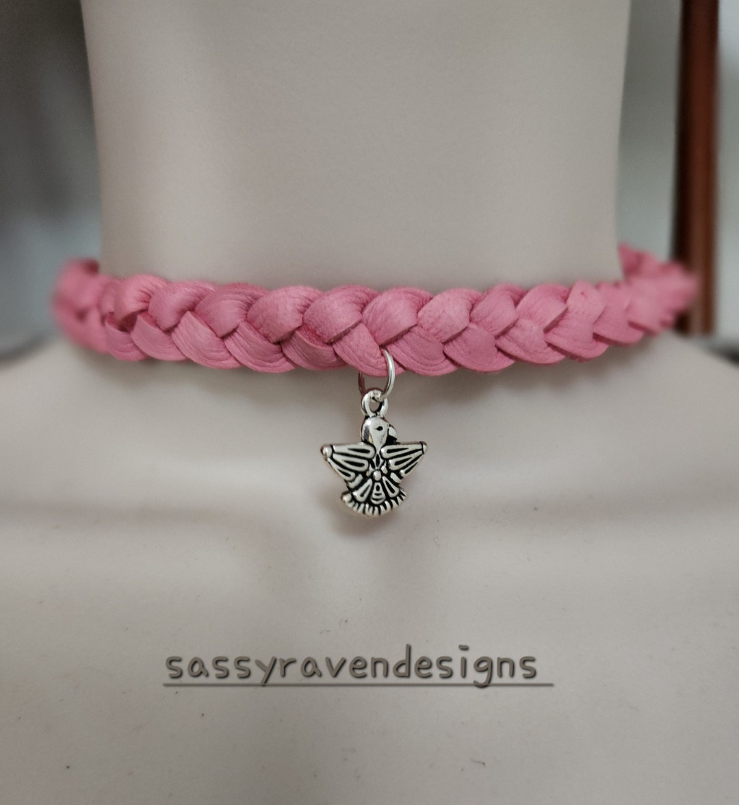 Soft Braided Pink Buckskin Deer Skin Choker Necklace With Thunderbird ...