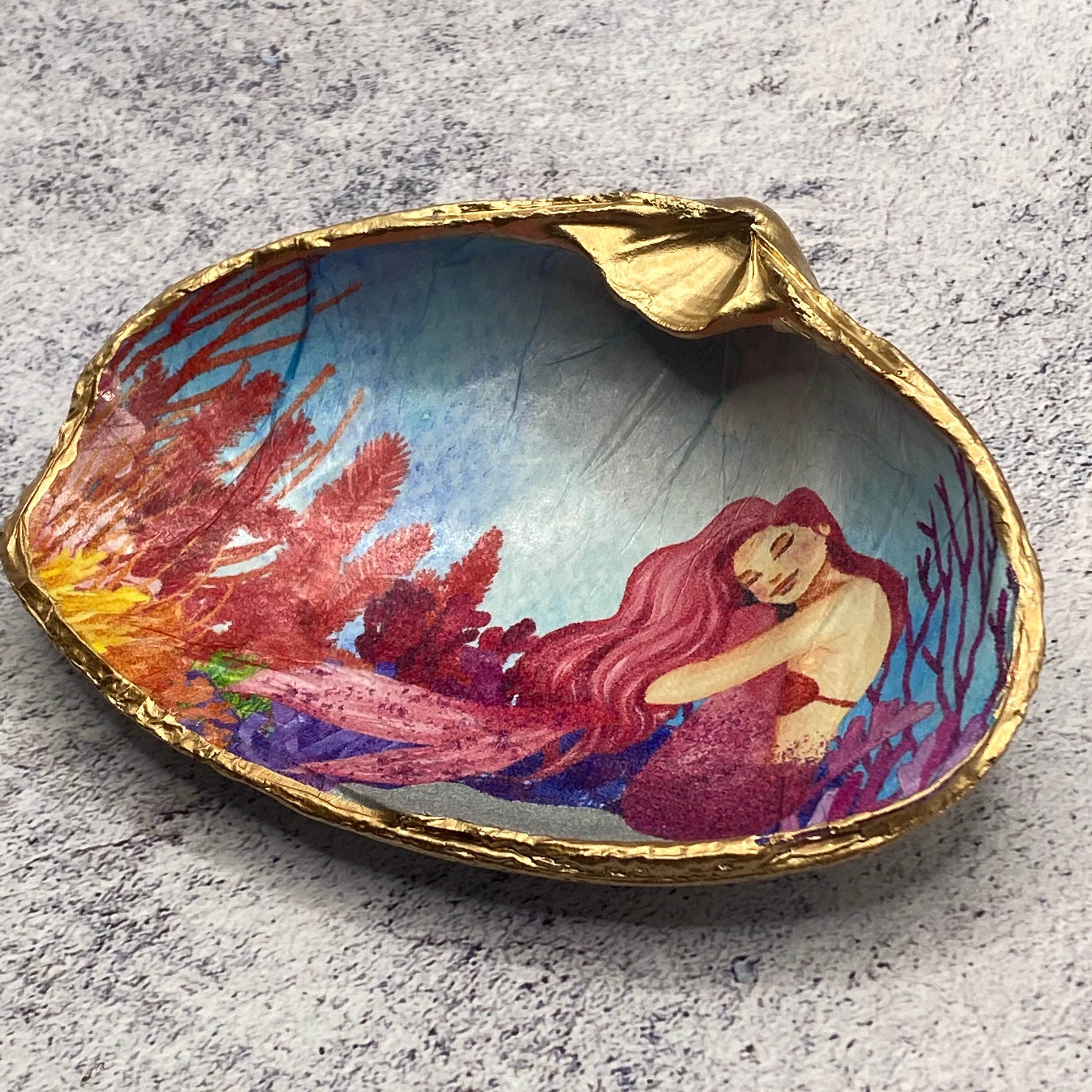 Decoupage Clam Shell Art, Rainbow Mermaid Decor, Handmade Ring Dish - Etsy
