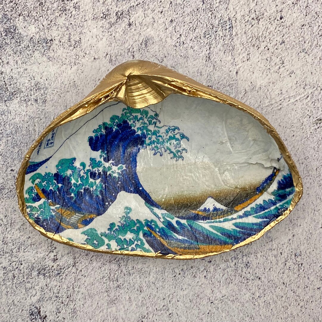 Decoupage Clam Shell, Japanese Wave, Handmade Ring Dish - Etsy