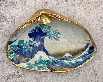 Decoupage Clam Shell Decor Mermaid Wave Art Handmade Ring - Etsy