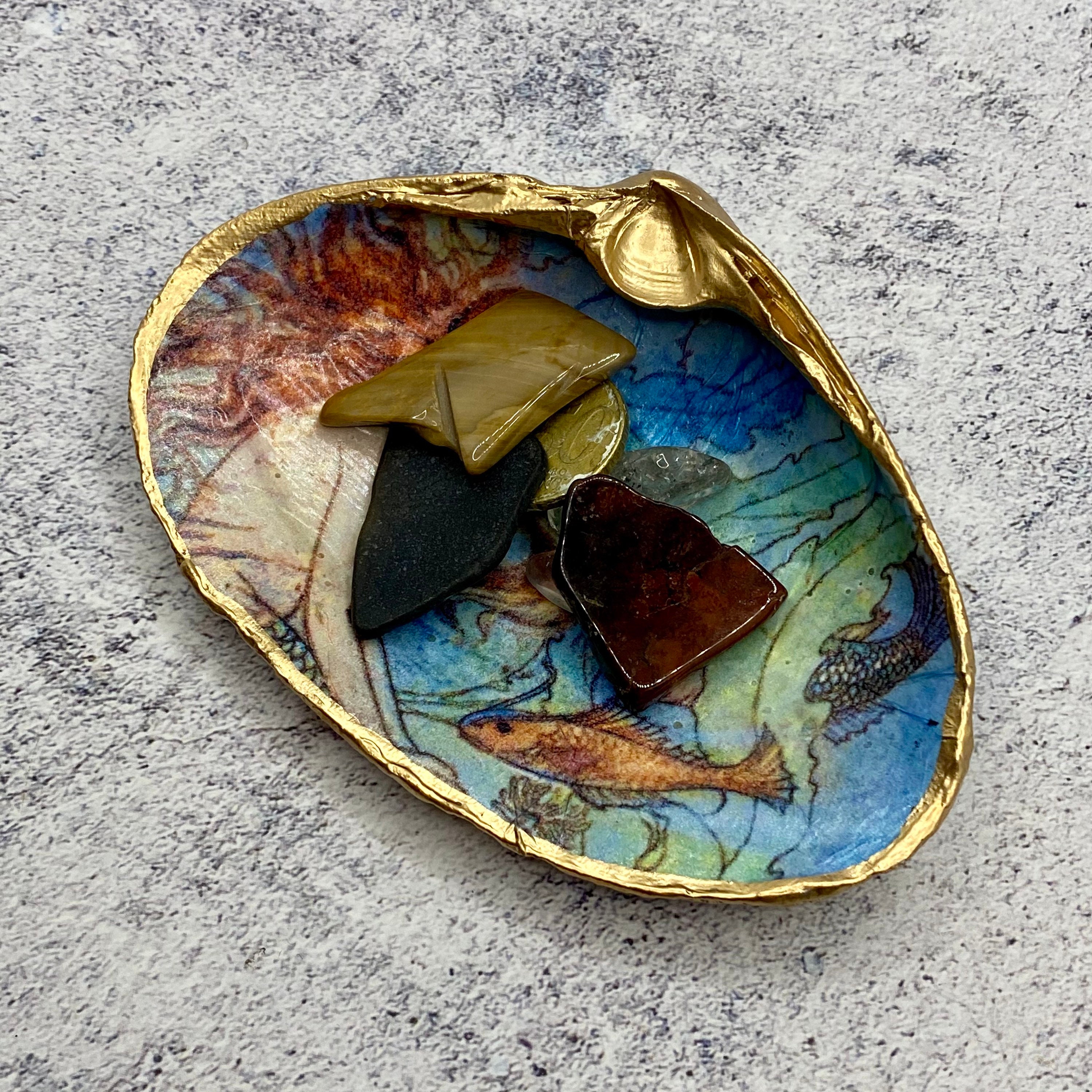 Decoupage Clam Shell Art, Mermaid Beach Decor, Handmade Ring Dish - Etsy