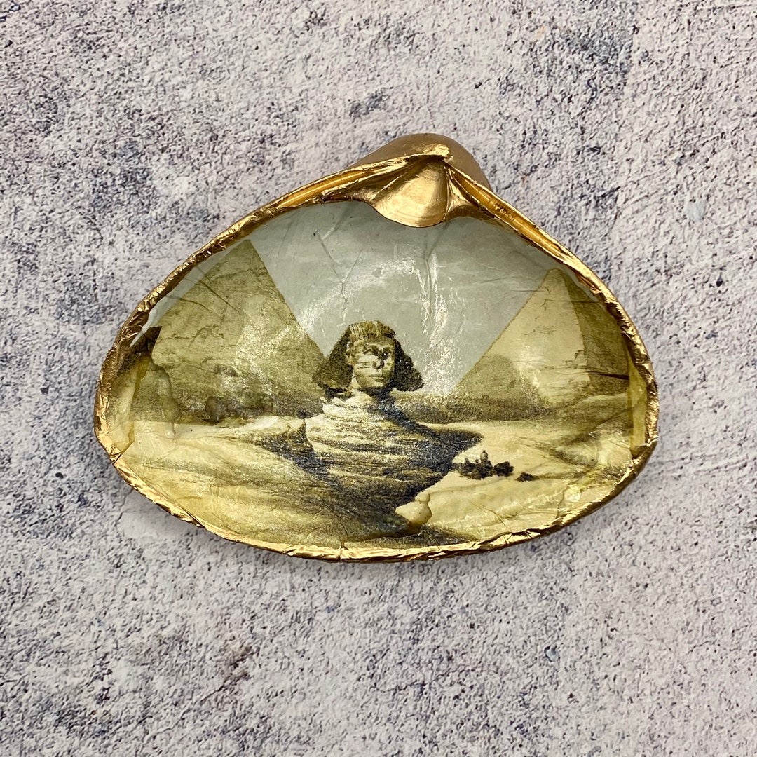 Decoupage Clam Shell Beach Decor, Sphinx in Egypt, Pyramids, Handmade ...