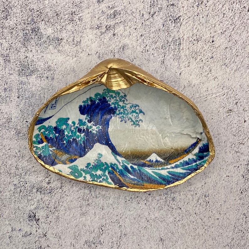 Decoupage Clam Shell Japanese Wave Handmade Ring Dish | Etsy