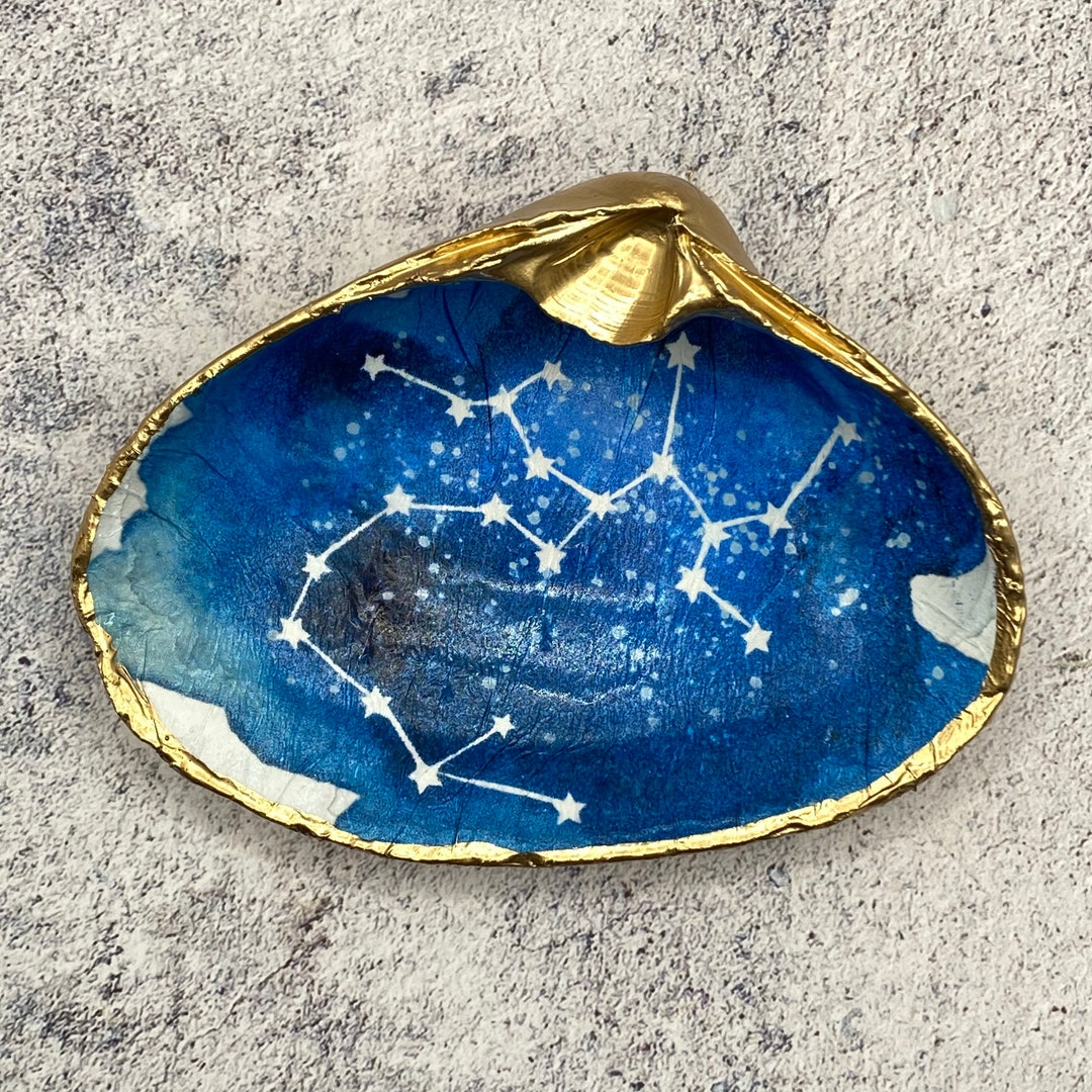 Decoupage Clam Shell, Zodiac Celestial Beach Decor, Constellation Art ...