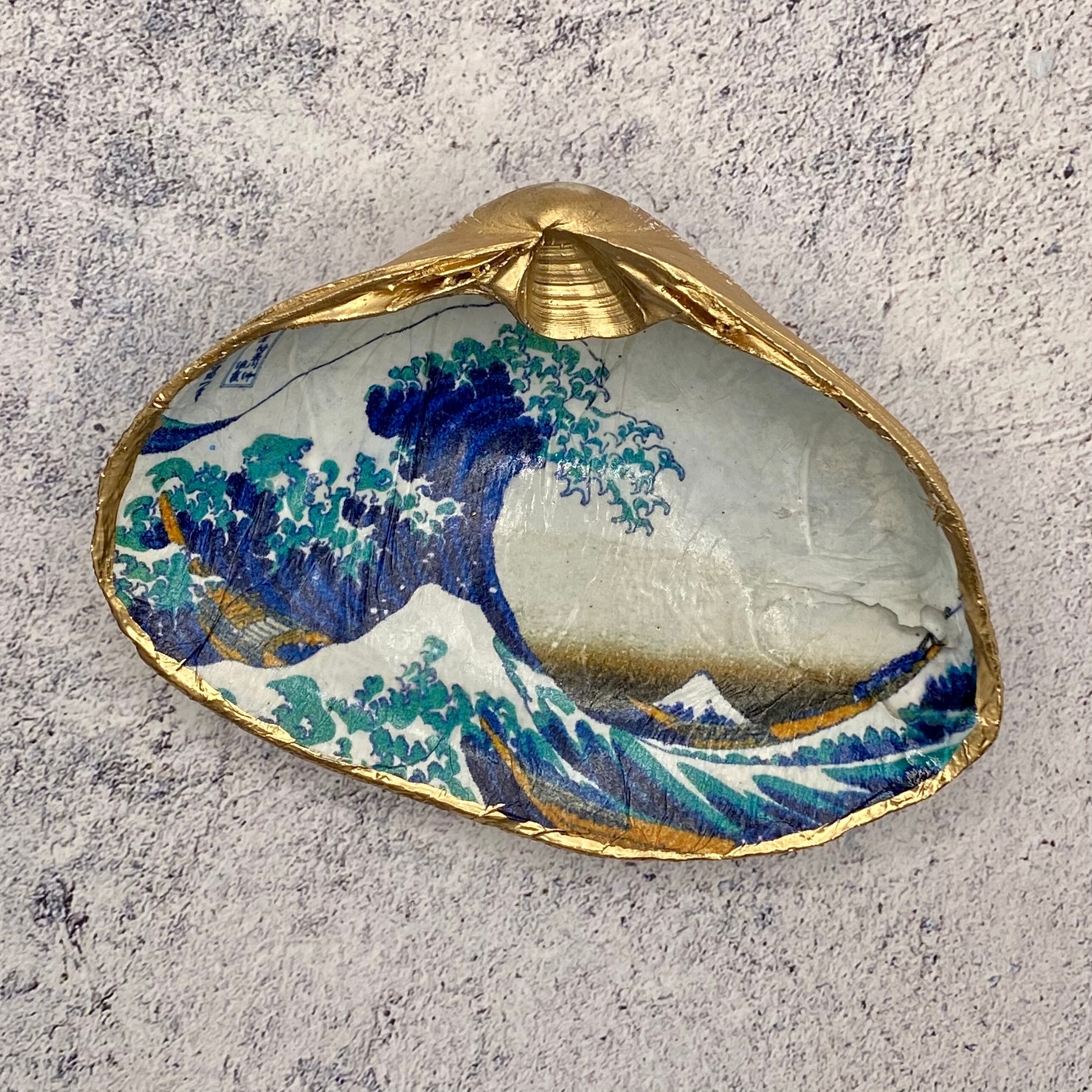 Decoupage Clam Shell, Japanese Wave, Handmade Ring Dish - Etsy