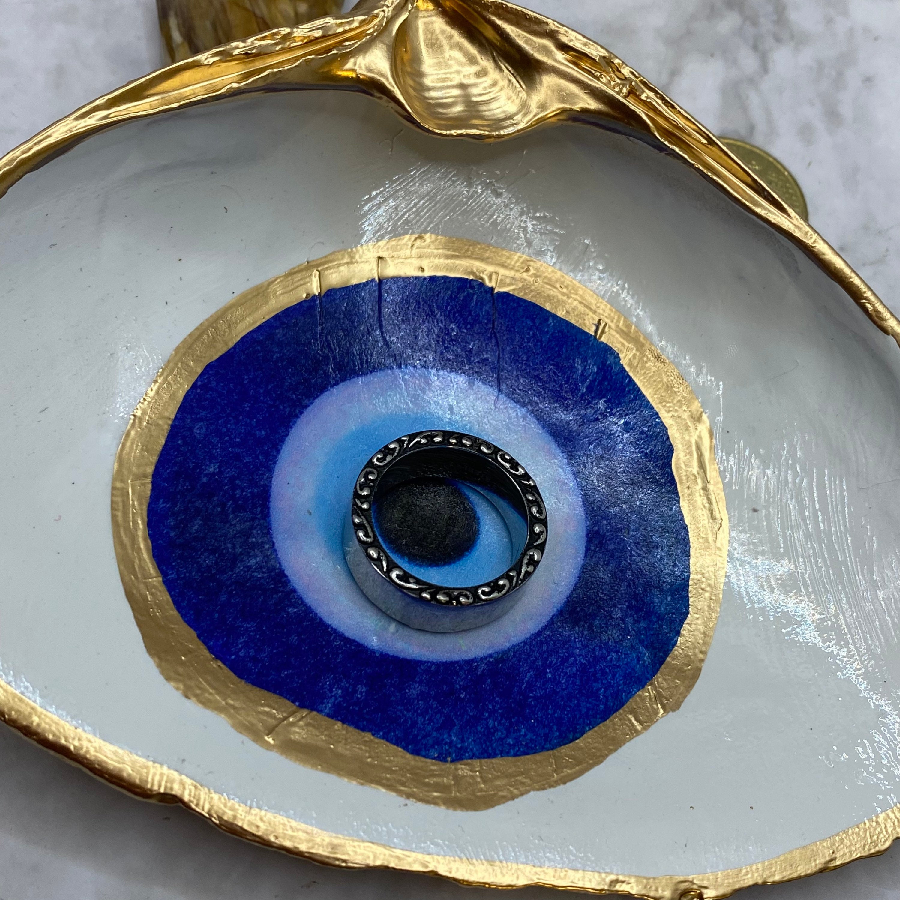 Decoupage Clam Shell Decor, Evil Eye Charm, Symbol of Protection, Beach ...