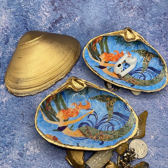 Decoupage Clam Shell Decor Mermaid Gifts for Her Blue and - Etsy