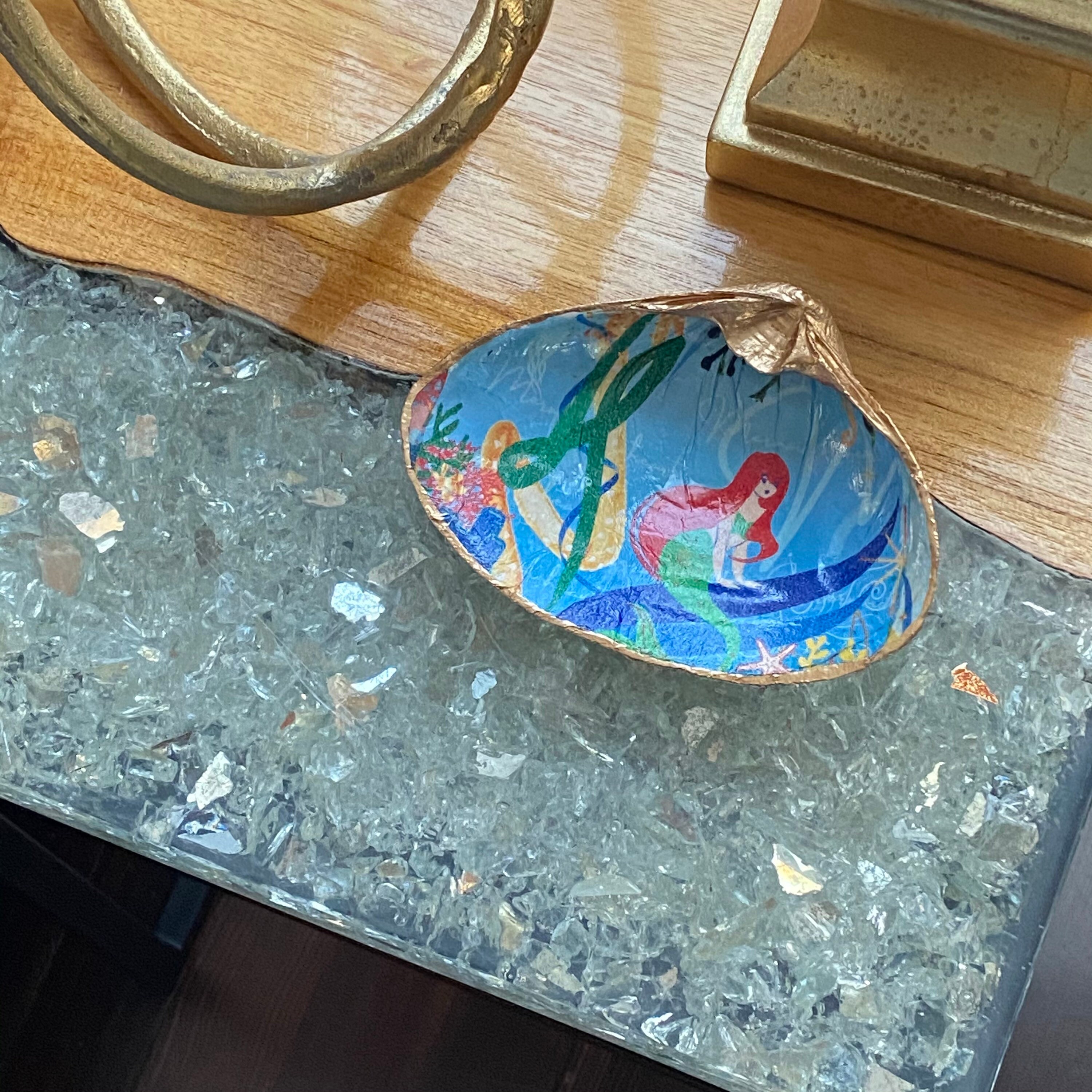 Decoupage Clam Shell Decor Mermaid Art Beach Decor Trinket | Etsy