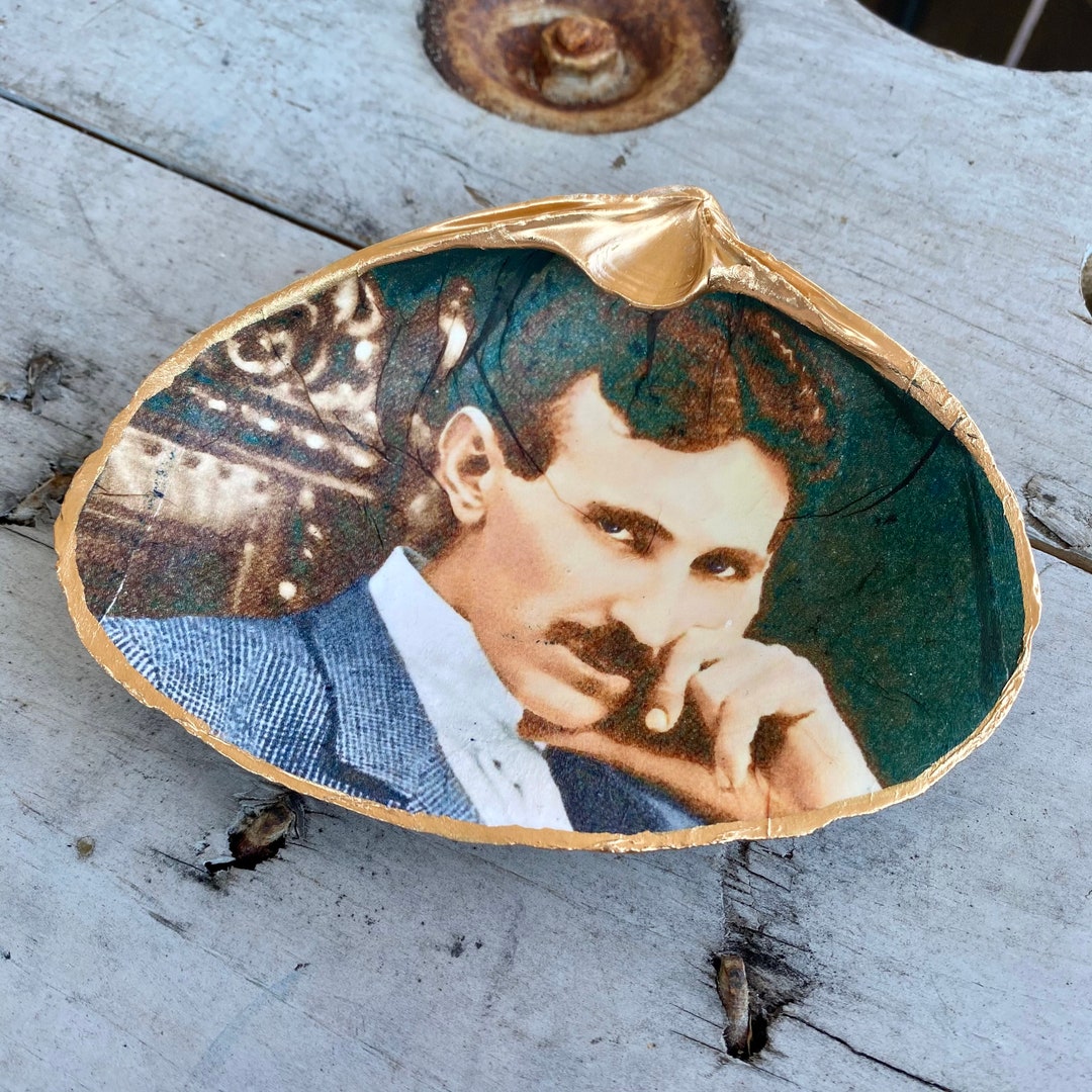 Decoupage Clam Shell, Nikola Tesla Decor, Famous Inventor, Trinket Dish ...