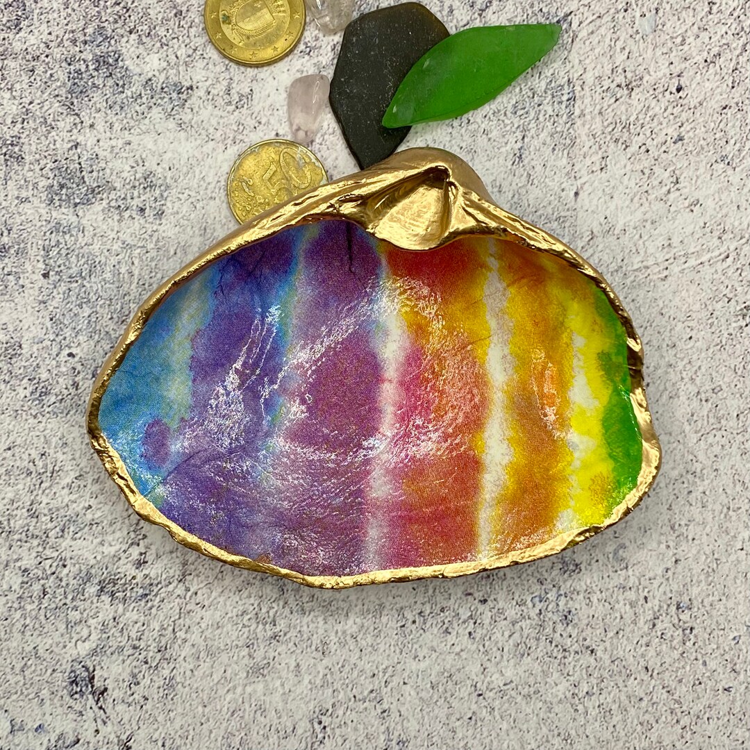 Decoupage Clam Shell, Rainbow Decor, Pride Flag, Trinket Dish - Etsy