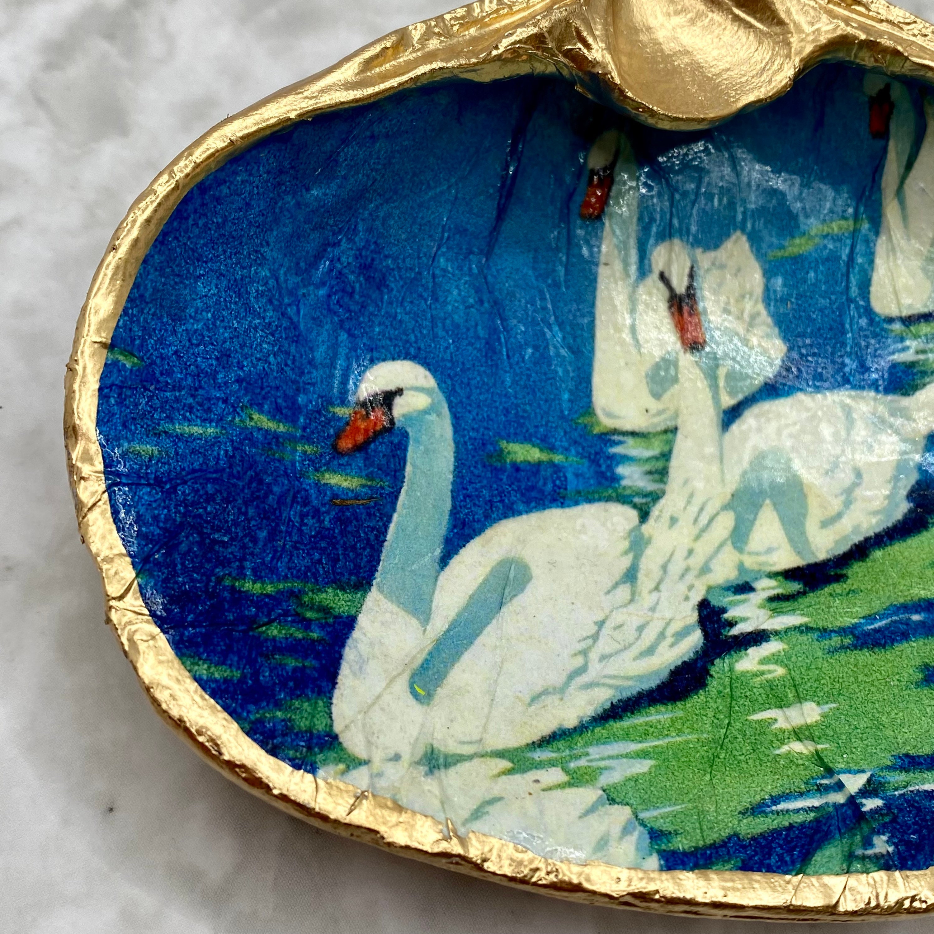 Decoupage Clam Shell Decor, Swan Lake Vintage Birds, Trinket Dish - Etsy