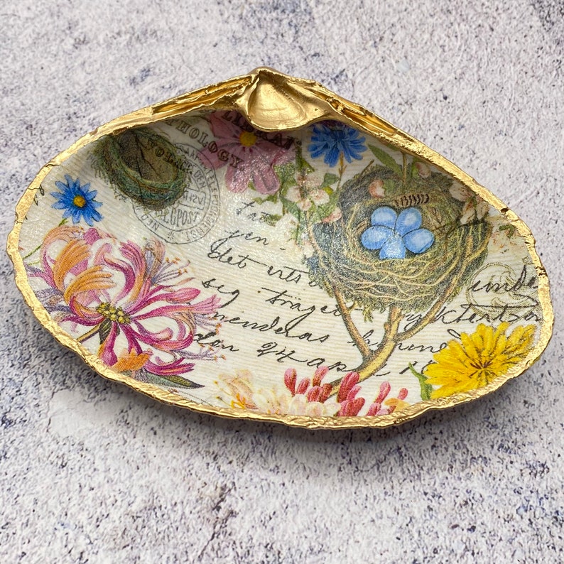 Mermaid Decor Decoupage Shell Art Decoupage Shells Spring - Etsy