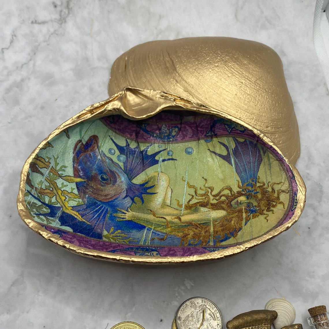 Decoupage Clam Shell Decor Art Nouveau Mermaid Sea Sprite - Etsy