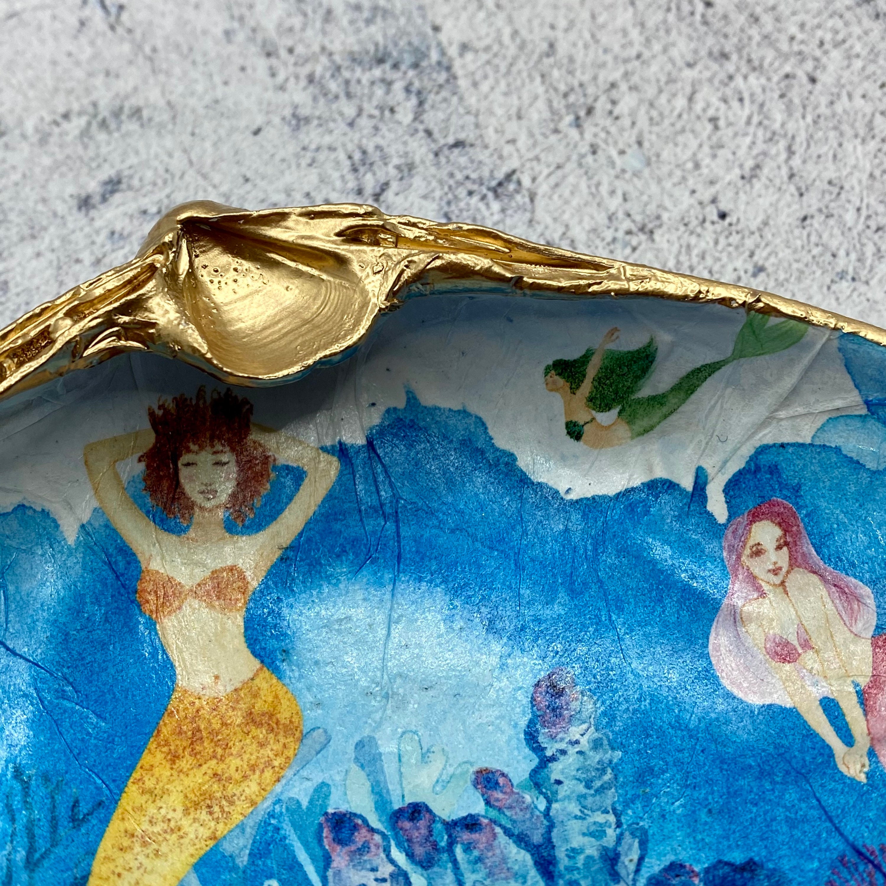 Decoupage Clam Shell, Mermaids Friends Decor, Trinket Dish - Etsy