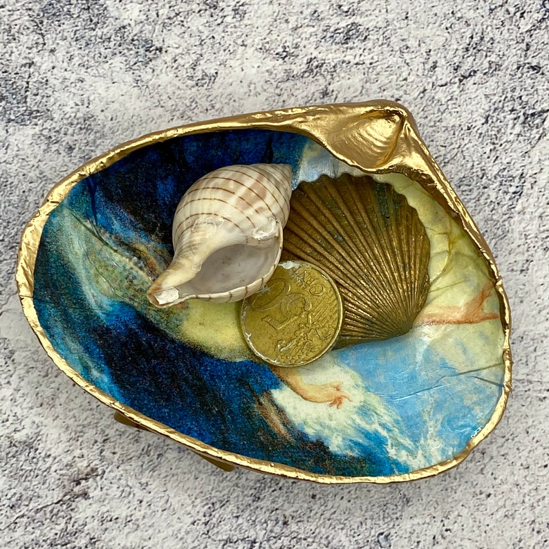 Decoupage Clam Shell Decor Mermaid Wave Art Handmade Ring - Etsy