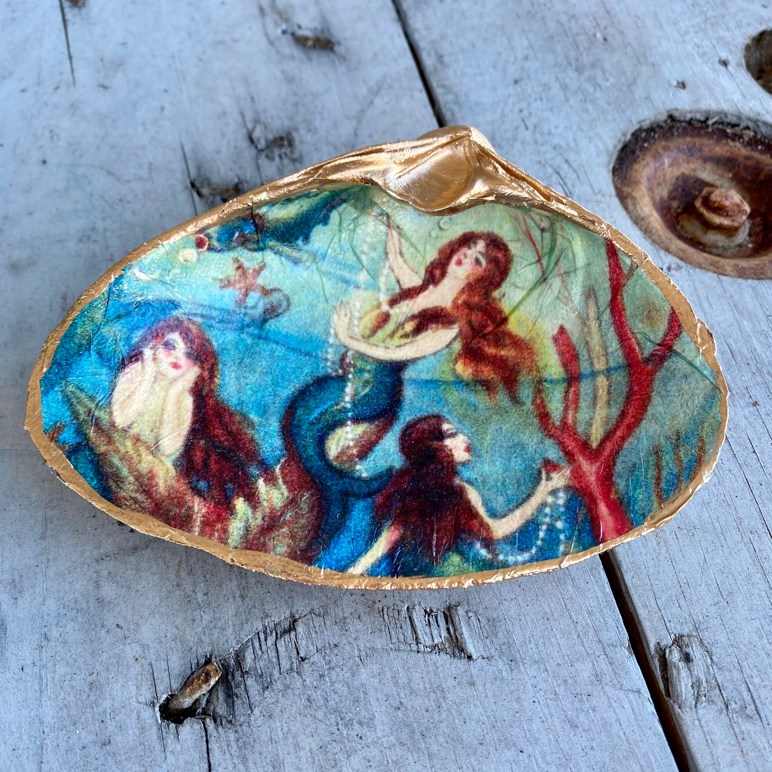 Decoupage Clam Shell Decor Art Deco Mermaid Starfish Vintage | Etsy