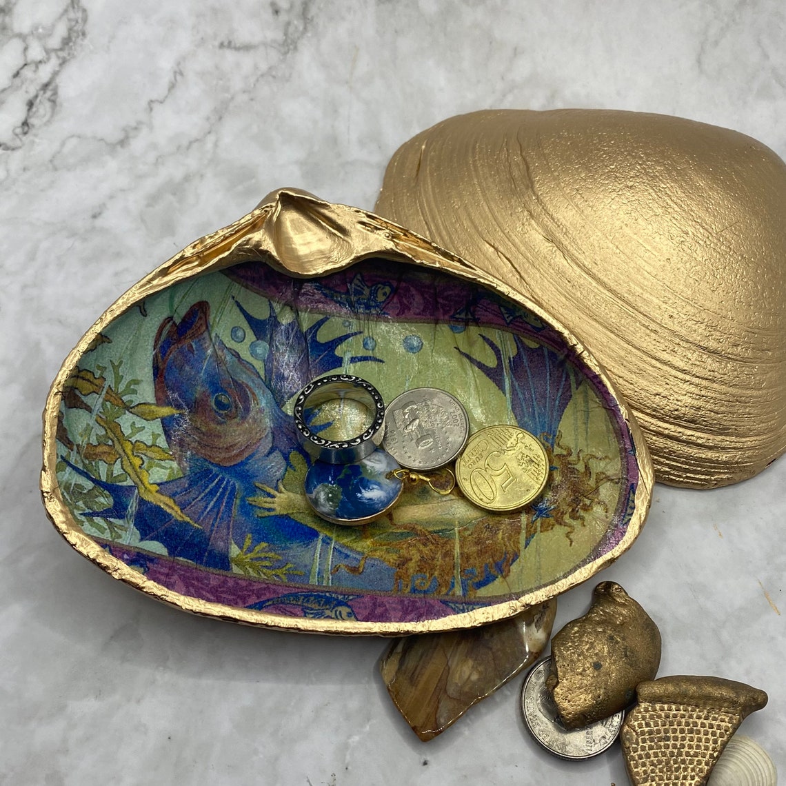 Decoupage Clam Shell Decor Art Nouveau Mermaid Sea Sprite - Etsy