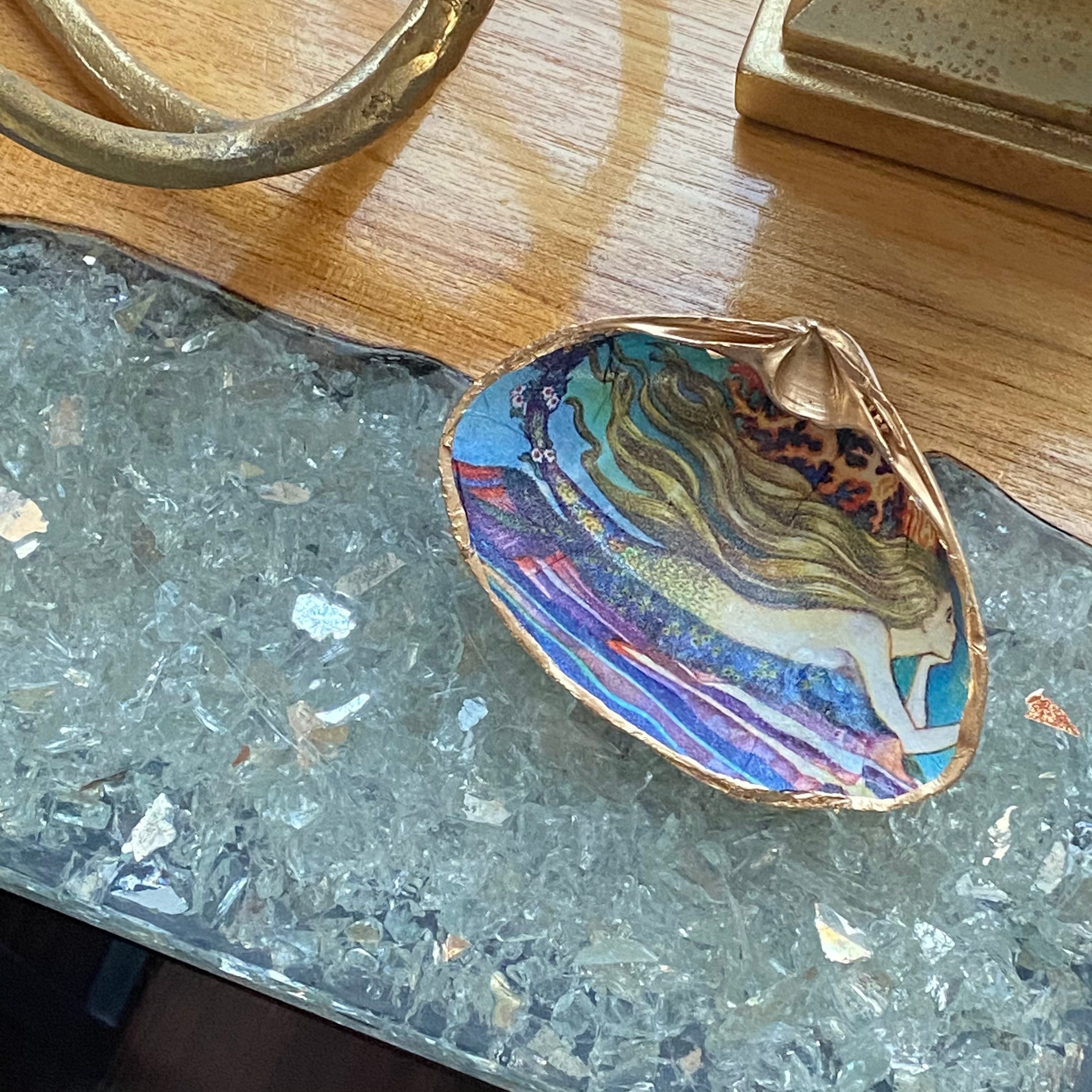 Decoupage Clam Shell Decor, Art Deco Mermaid, Vintage Fantasy Art ...