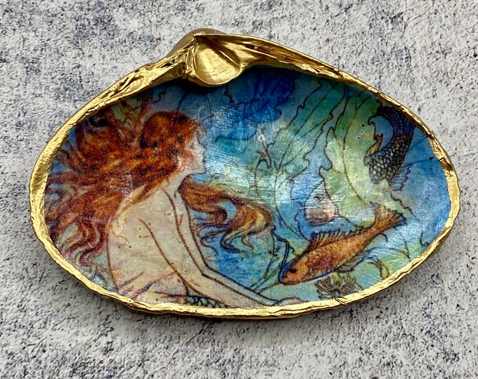 Decoupage Clam Shell Art, Mermaid Beach Decor, Handmade Ring Dish - Etsy